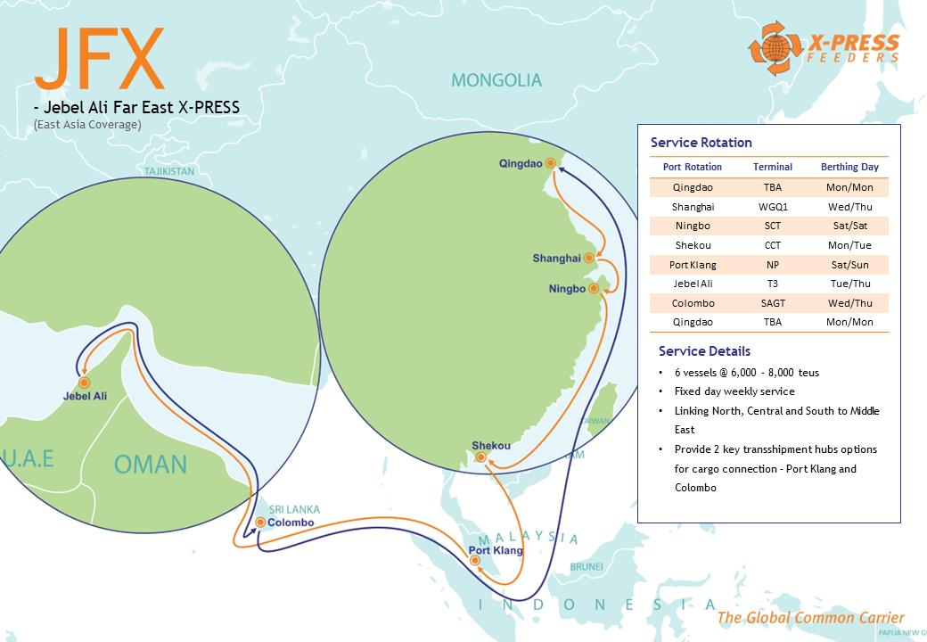 Expanding X-Press Feeders Asia Coverage, Jebel Ali - Far East X-Press (JFX) Service